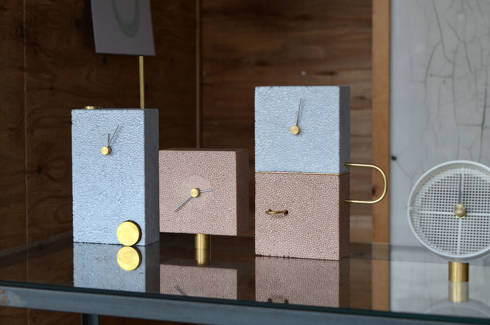 Foam and metal clocks.